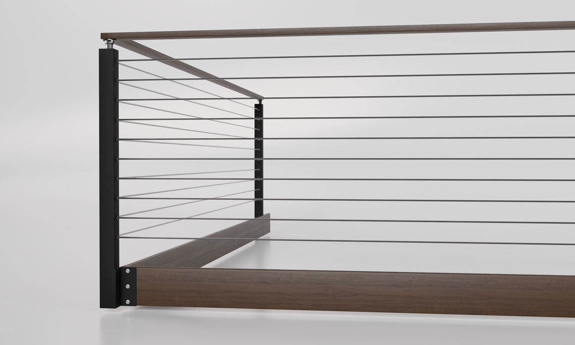 Cable Railing - Black Metal With Dark Wood Handrail Top 8' Side(Fascia ...