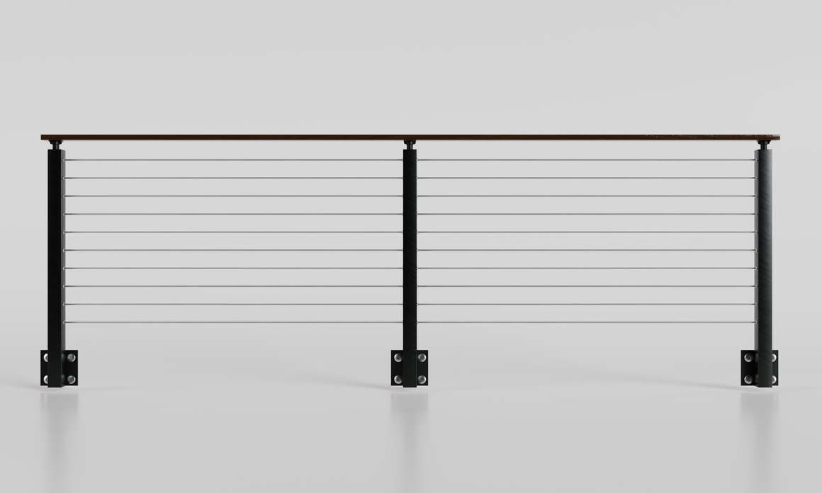 Cable Railing - Black Metal With Dark Wood Handrail Top 8' Side(Fascia ...