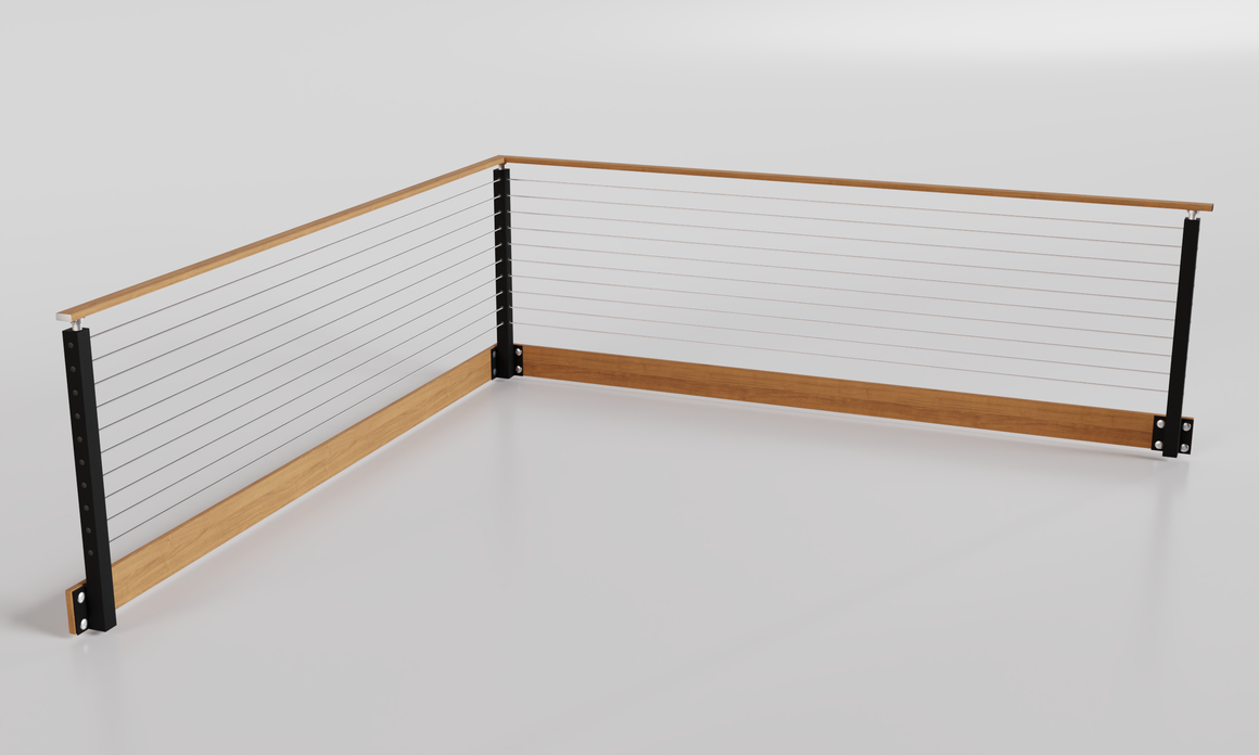 Cable Railing - Black Metal With Light Wood Handrail Top 8' Side(Fasci ...