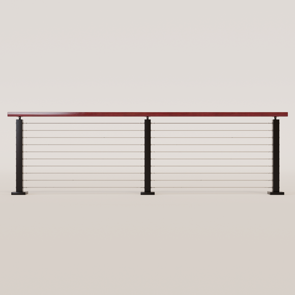 Cable Railing - Black Metal With Red Wood Top 8' Deck Mounted Straight ...