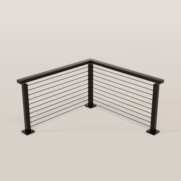 Cable Railing - Black Metal With Black Top 8' Deck Mounted Corner Sect ...
