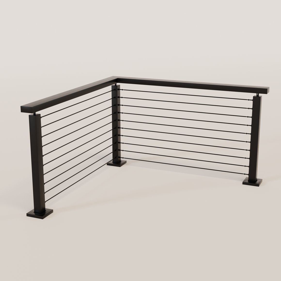Cable Railing - Black Metal With Black Top 8' Deck Mounted Corner Sect ...
