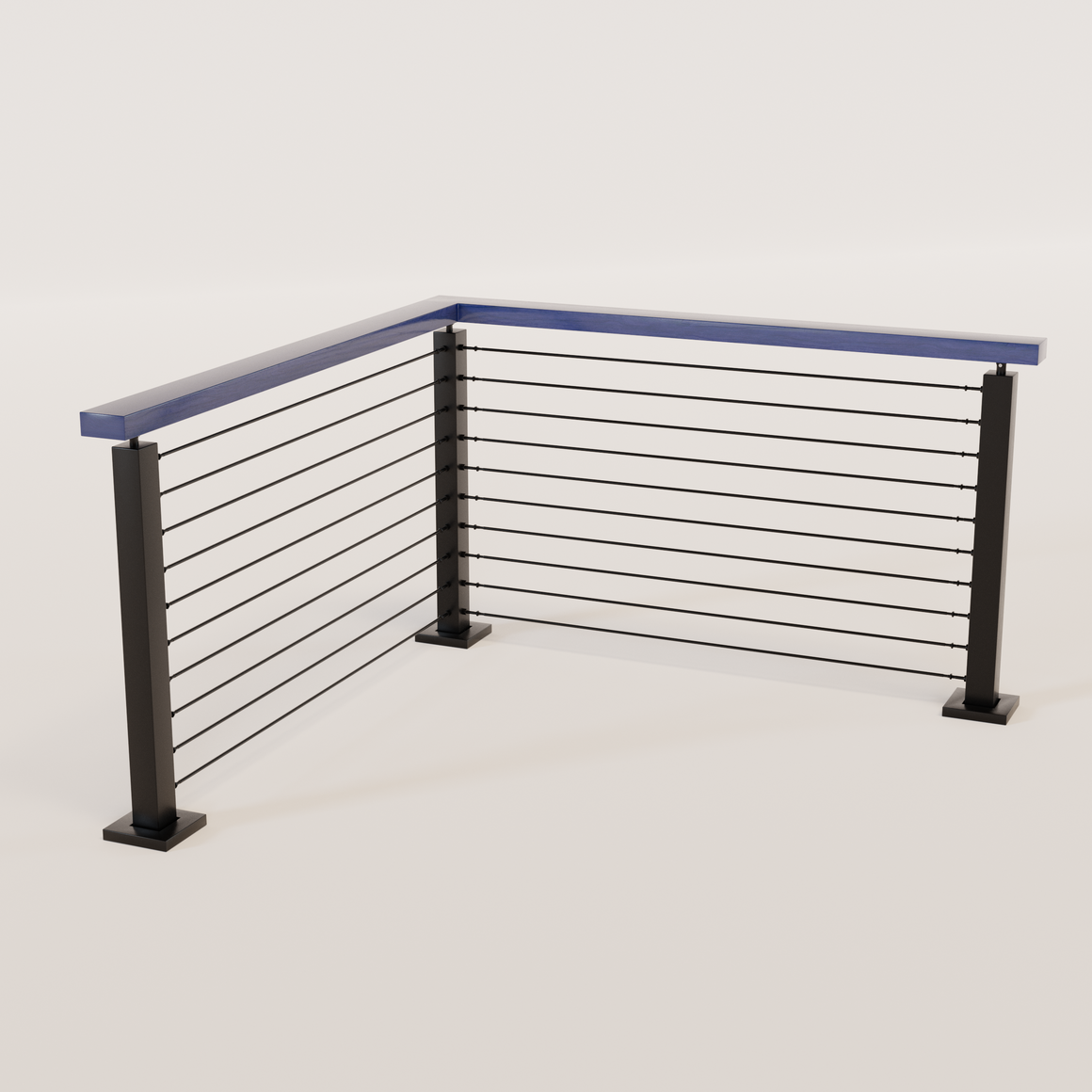 Cable Railing - Black Metal With Blue Wood Top 8' Deck Mounted Corner ...