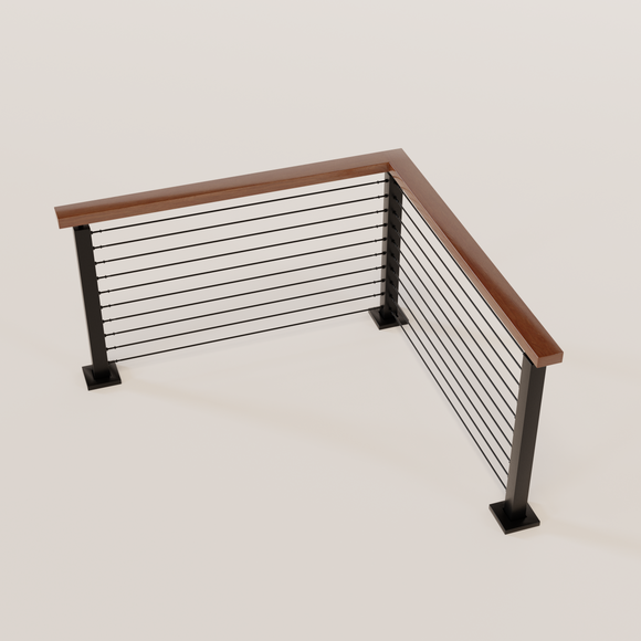 Cable Railing - Black Metal With Cherry Wood Top 8' Deck Mounted Corne ...