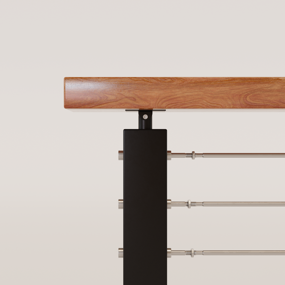 Cable Railing - Black Metal With Light Wood Top 8' Deck Mounted Straig ...