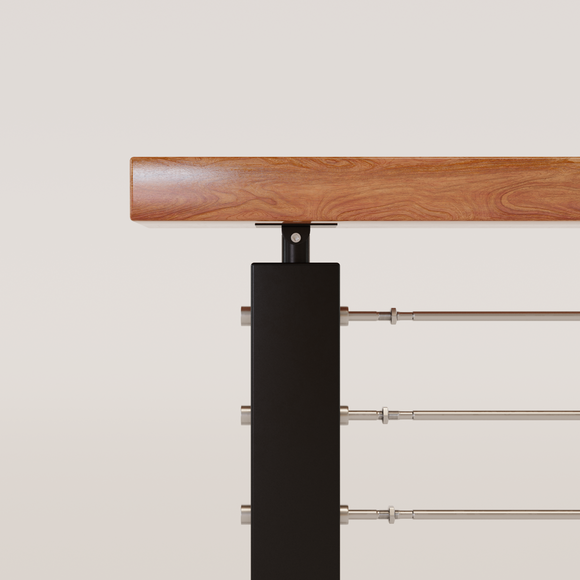Cable Railing - Black Metal With Light Wood Top 8' Deck Mounted Straig ...