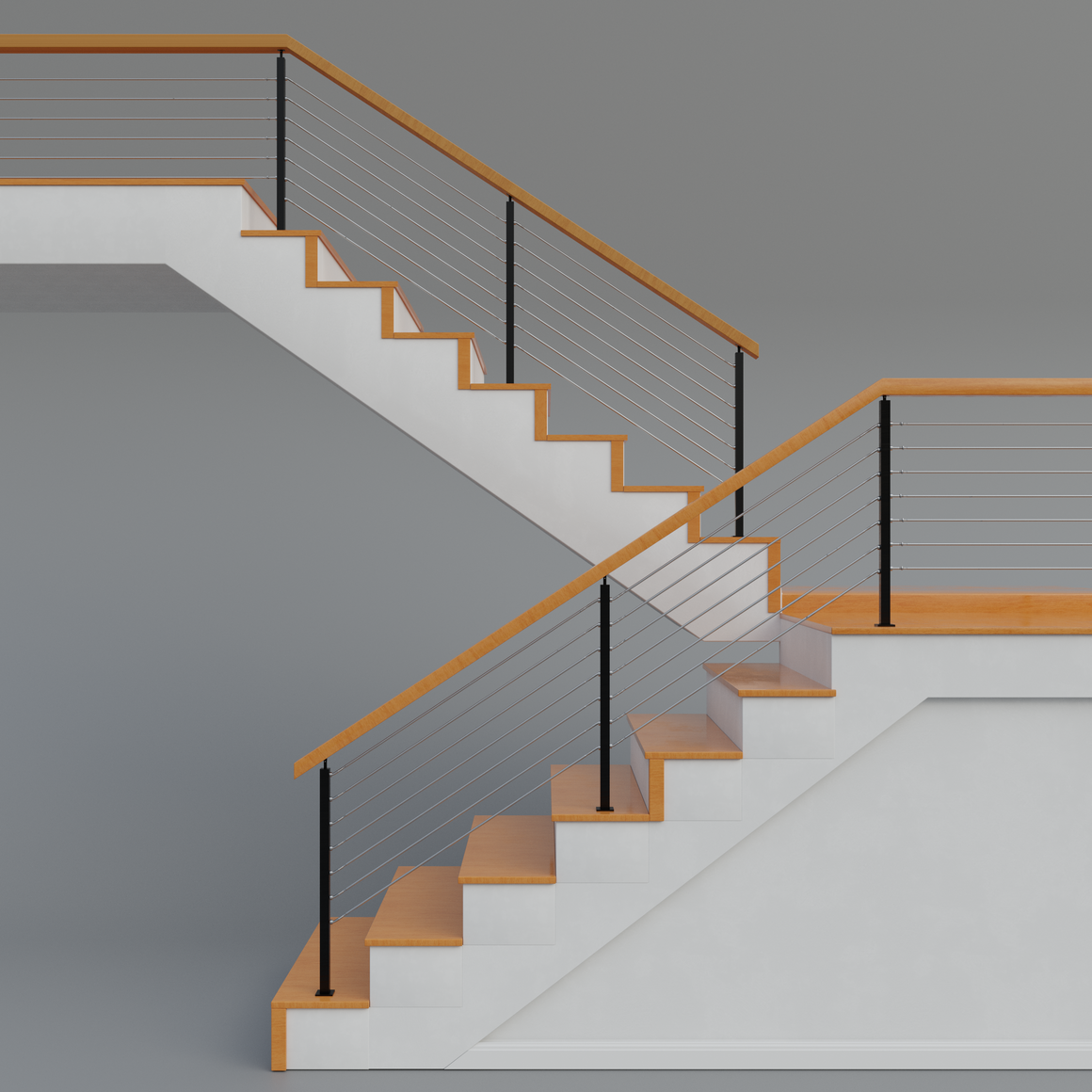 Cable Railing - Black Metal With Light Wood Top 8' Deck Mounted Stair ...