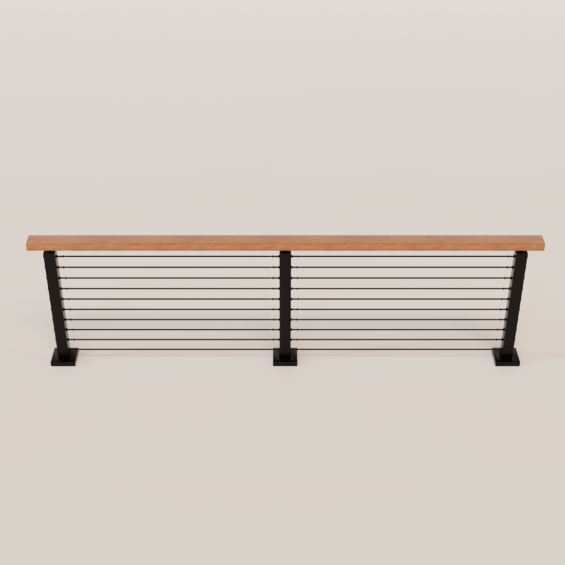 Cable Railing - Black Metal With Light Wood Top 8' Deck Mounted Straig ...
