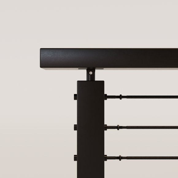 Cable Railing - Black Metal With Black Handrail Top 8' Deck Mounted St ...