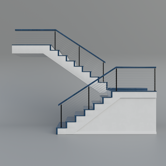 Cable Railing - Black Metal With Blue Wood Top 8' Deck Mounted Stair S ...