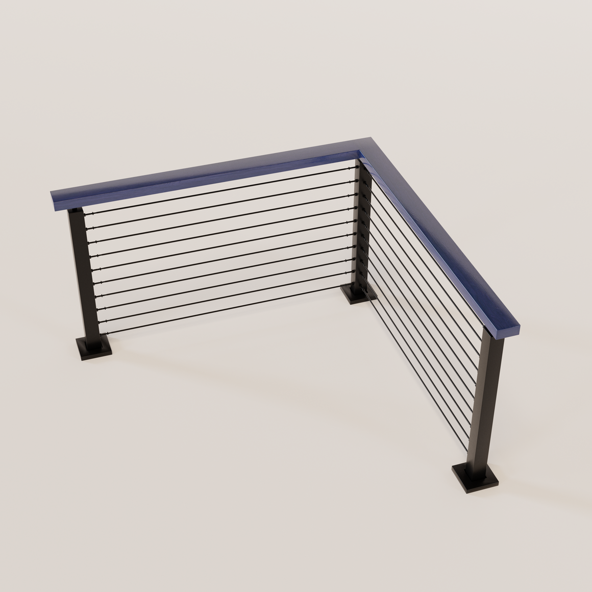 Cable Railing - Black Metal With Blue Wood Top 8' Deck Mounted Corner ...