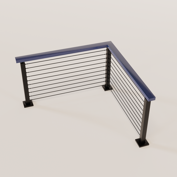 Cable Railing - Black Metal With Blue Wood Top 8' Deck Mounted Corner ...