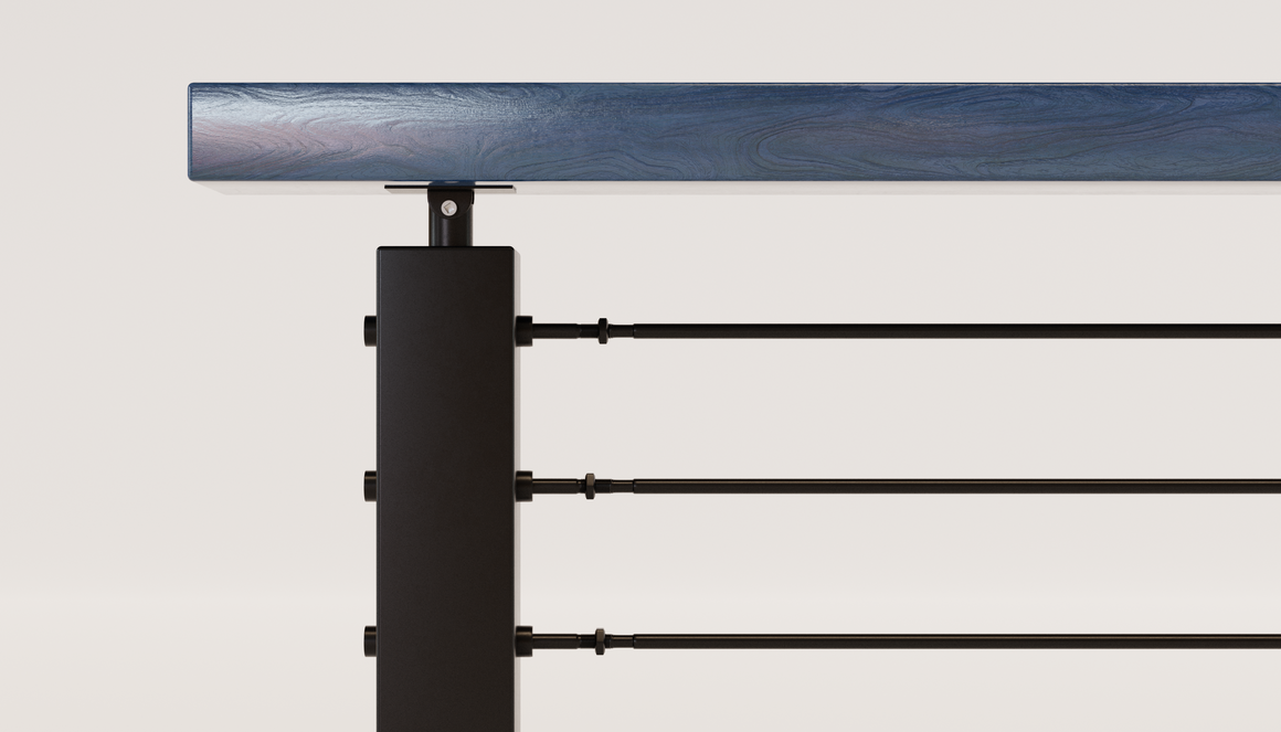 Cable Railing - Black Metal With Blue Wood Top 8' Deck Mounted Corner ...