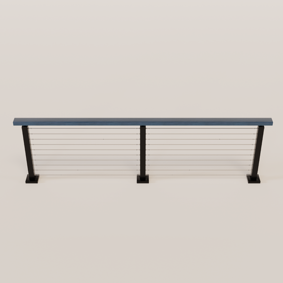 Cable Railing - Black Metal With Blue Wood Top 8' Deck Mounted Straigh ...