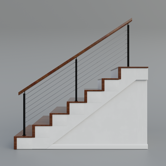 Cable Railing - Black Metal With Cherry Wood Top 8' Deck Mounted Stair ...