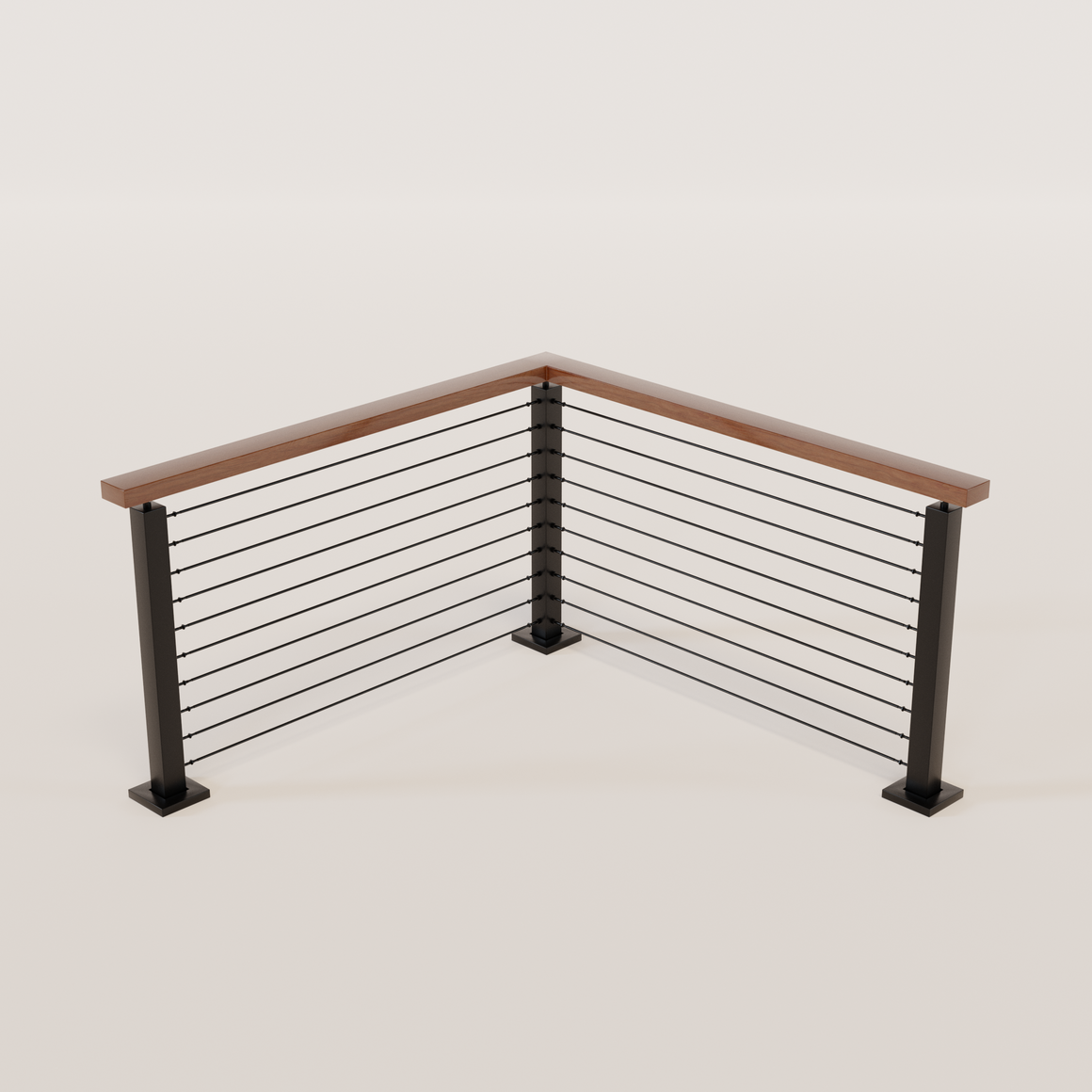 Cable Railing - Black Metal With Cherry Wood Top 8' Deck Mounted Corne ...