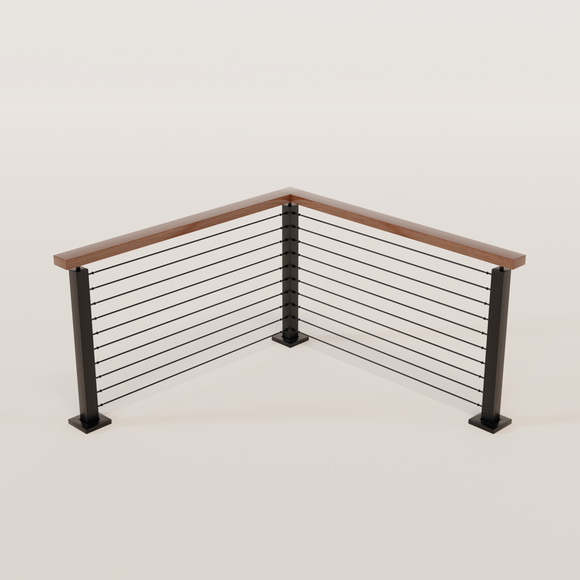 Cable Railing - Black Metal With Cherry Wood Top 8' Deck Mounted Corne ...