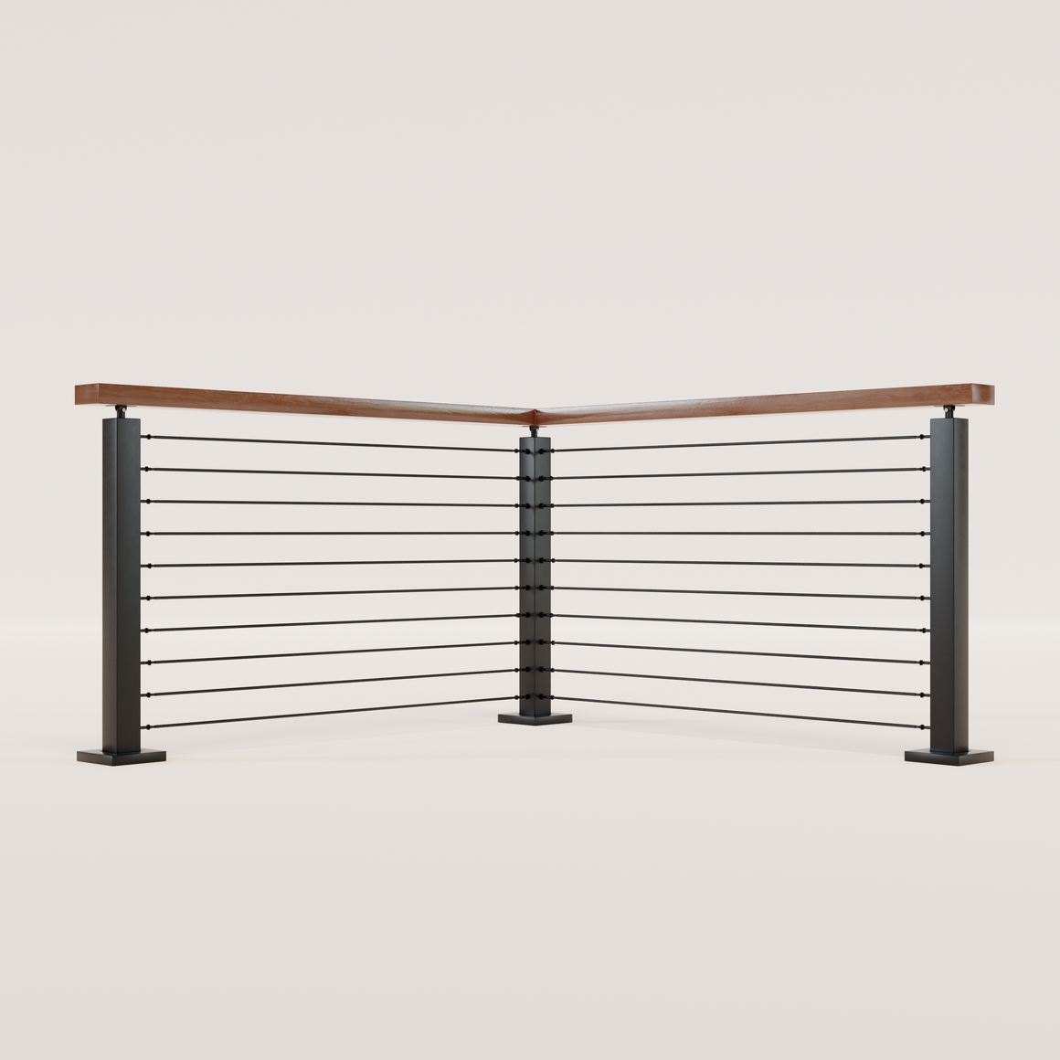 Cable Railing - Black Metal With Cherry Wood Top 8' Deck Mounted Corne ...