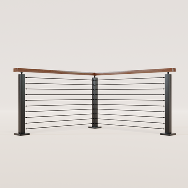 Cable Railing - Black Metal With Cherry Wood Top 8' Deck Mounted Corne ...