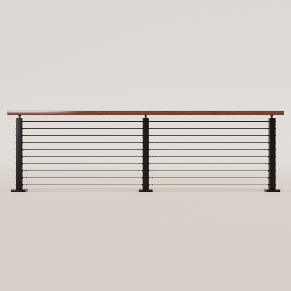Cable Railing - Black Metal With Cherry Wood Top 8' Deck Mounted Strai ...