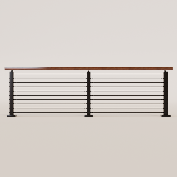 Cable Railing - Black Metal With Cherry Wood Top 8' Deck Mounted Strai ...