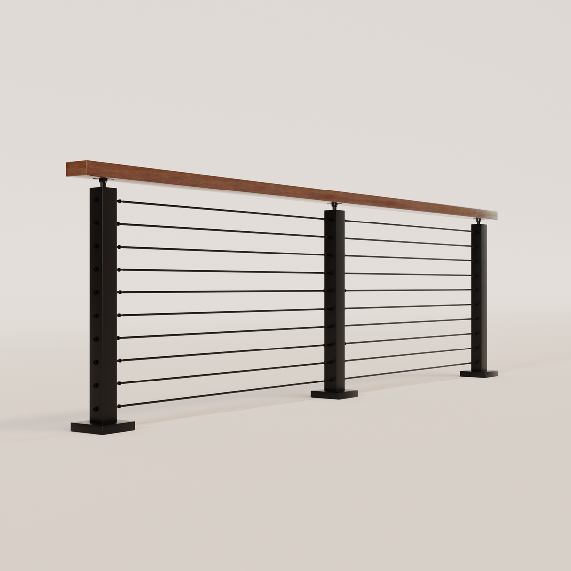 Cable Railing - Black Metal With Cherry Wood Top 8' Deck Mounted Strai ...