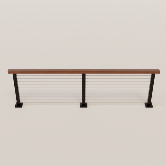 Cable Railing - Black Metal With Cherry Wood Top 8' Deck Mounted Strai ...