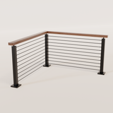 Cable Railing - Black Metal With Cherry Wood Top 8' Deck Mounted Corne ...