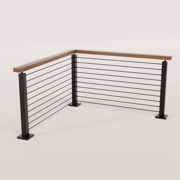Cable Railing - Black Metal With Cherry Wood Top 8' Deck Mounted Corne ...