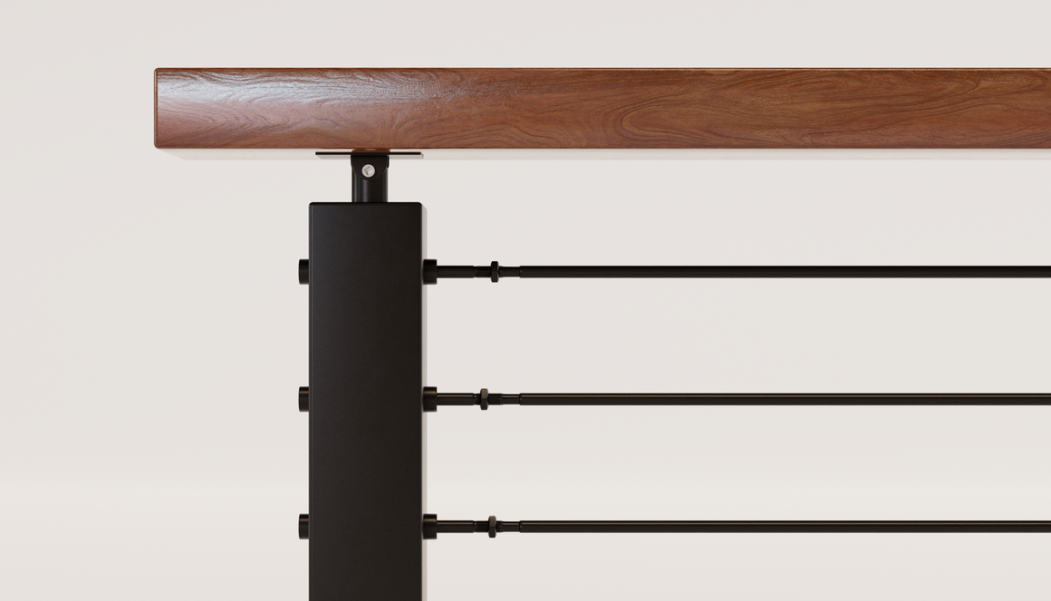 Cable Railing - Black Metal With Cherry Wood Top 8' Deck Mounted Corne ...