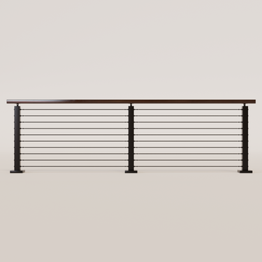 Cable Railing - Black Metal With Dark Wood Top 8' Deck Mounted Straigh ...