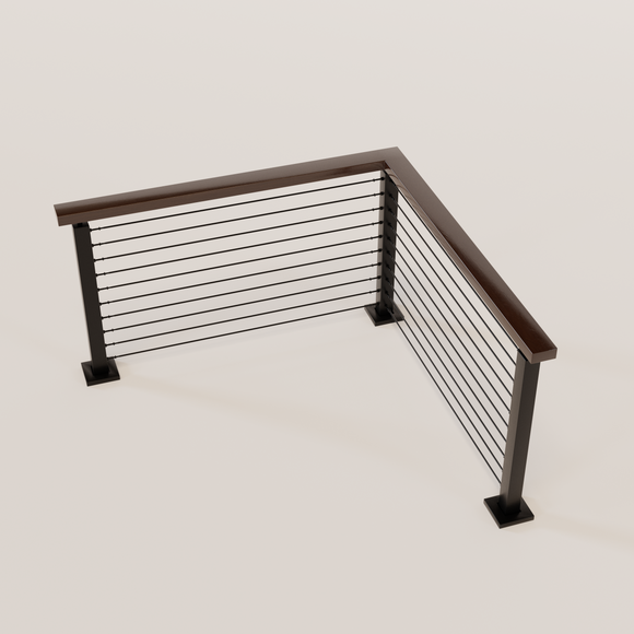 Cable Railing - Black Metal With Dark Wood Top 8' Deck Mounted Corner ...