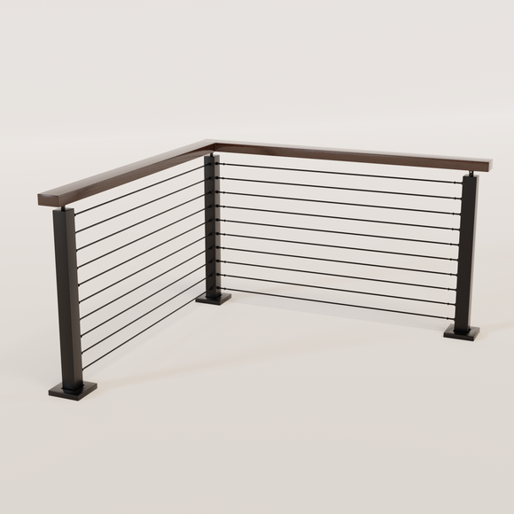 Cable Railing - Black Metal With Dark Wood Top 8' Deck Mounted Corner ...