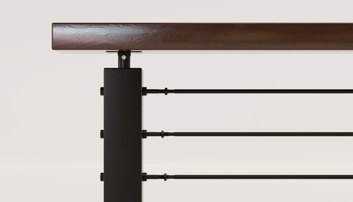 Cable Railing - Black Metal With Dark Wood Top 8' Deck Mounted Straigh ...