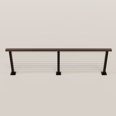 Cable Railing - Black Metal With Dark Wood Top 8' Deck Mounted Straigh ...