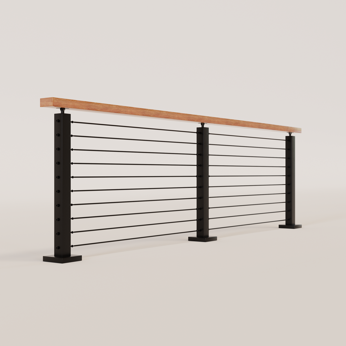 Cable Railing - Black Metal With Light Wood Top 8' Deck Mounted Straig ...