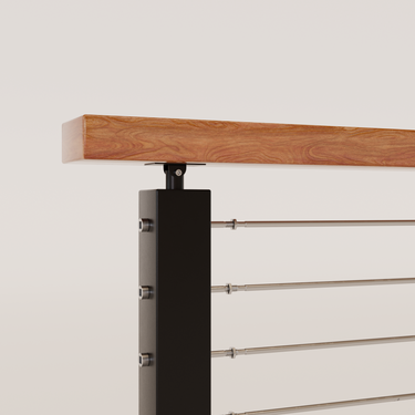 Cable Railing - Black Metal With Light Wood Top 8' Deck Mounted Straig ...