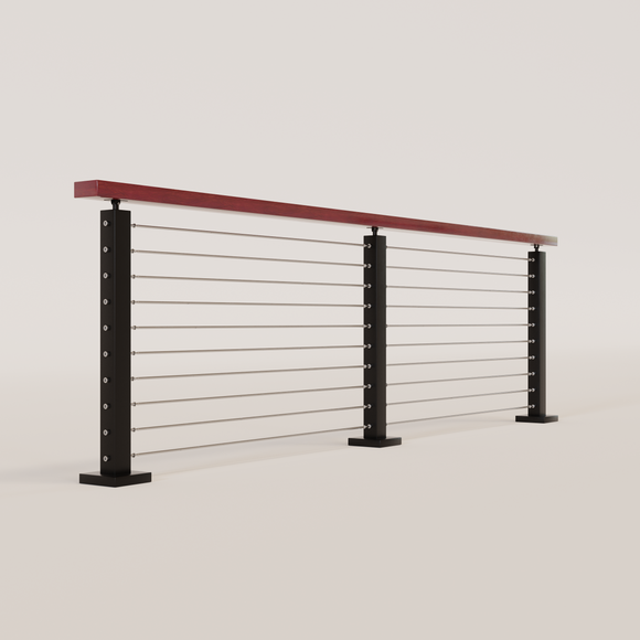 Cable Railing - Black Metal With Red Wood Top 8' Deck Mounted Straight ...