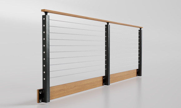Cable Railing - Black Metal With Light Wood Handrail Top 8' Side(Fasci ...
