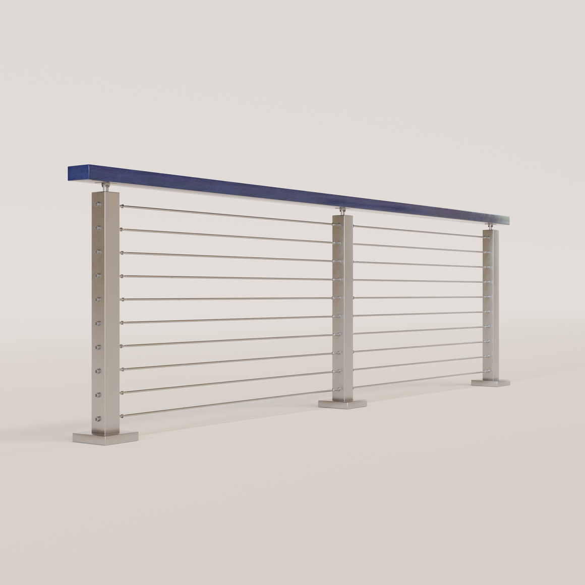Cable Railing - Stainless Steel With Blue Wood Top 8' Deck Mounted Str ...