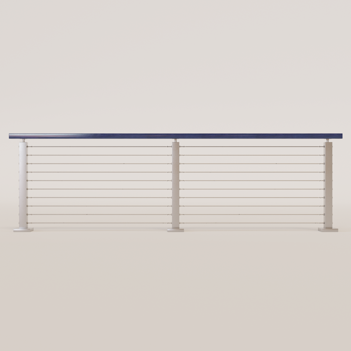Cable Railing - Stainless Steel With Blue Wood Top 8' Deck Mounted Str ...