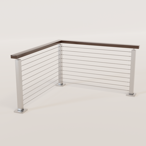 Cable Railing - Stainless Steel With Dark Wood Top 8' Deck Mounted Cor ...