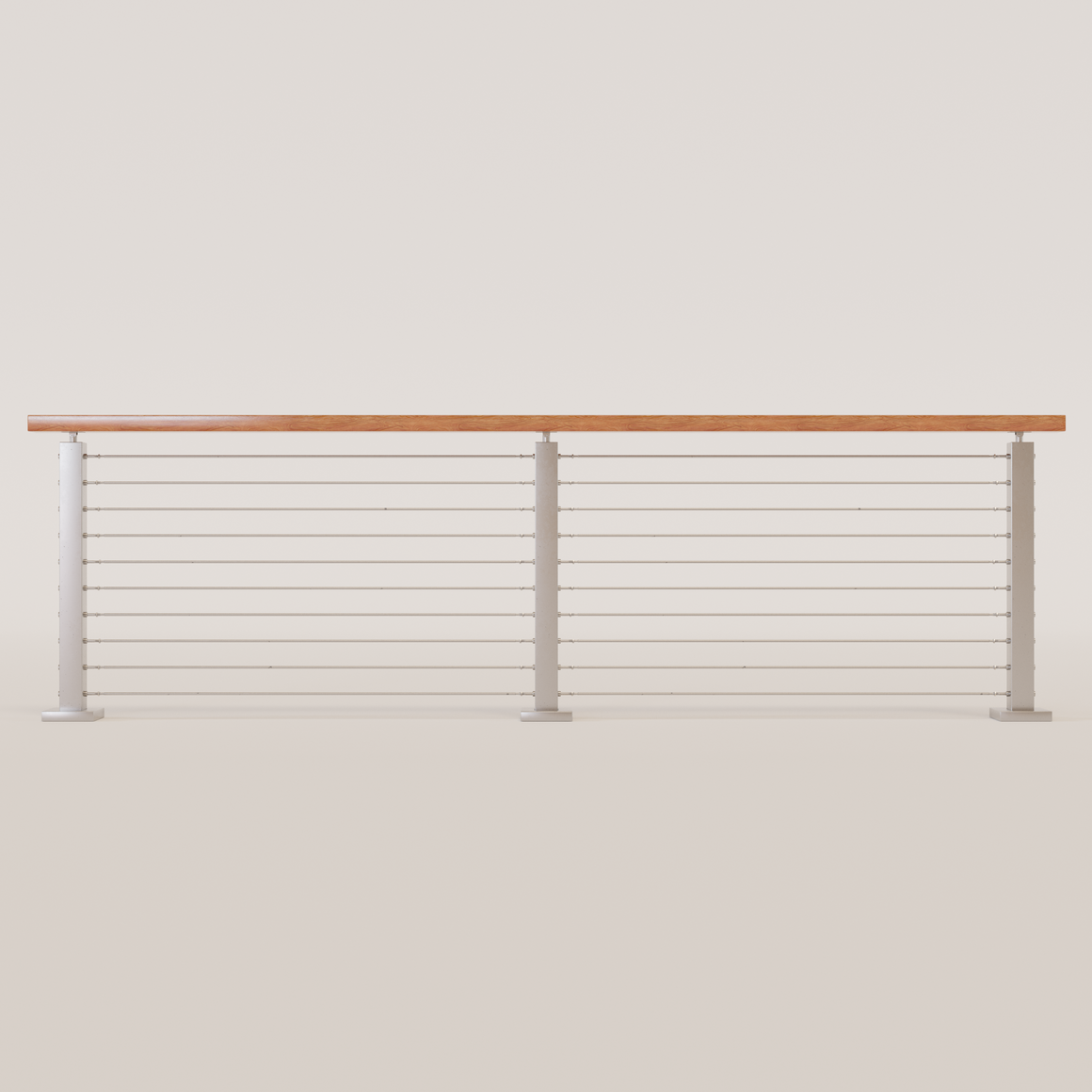 Cable Railing - Stainless Steel With Light Wood Top 8' Deck Mounted St ...