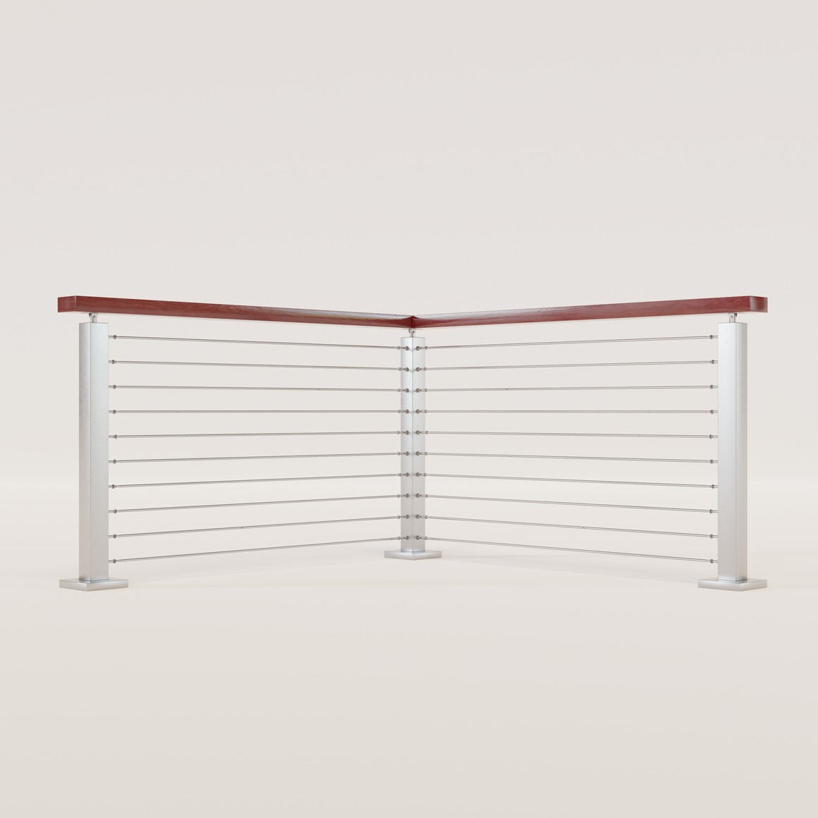 Cable Railing - Stainless Steel With Red Wood Top 8' Deck Mounted Corn ...