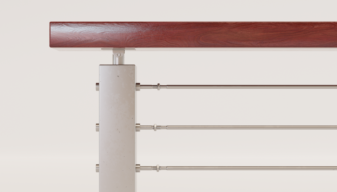 Cable Railing - Stainless Steel With Red Wood Top 8' Deck Mounted Corn ...