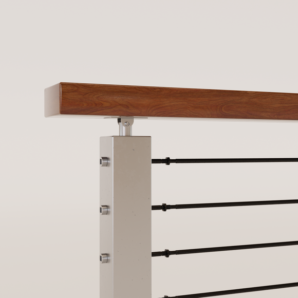 Cable Railing - Stainless Steel With Cherry Wood Top 8' Deck Mounted S ...