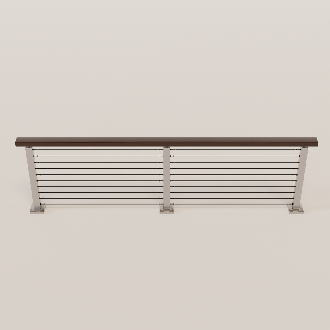 Cable Railing - Stainless Steel With Dark Wood Top 8' Deck Mounted Str ...