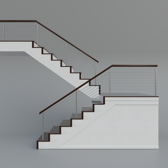 Cable Railing - Stainless Steel With Dark Wood Top 8' Deck Mounted Sta ...