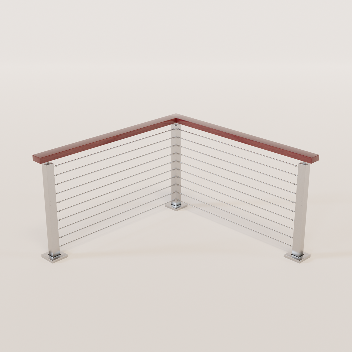 Cable Railing - Stainless Steel With Red Wood Top 8' Deck Mounted Corn ...