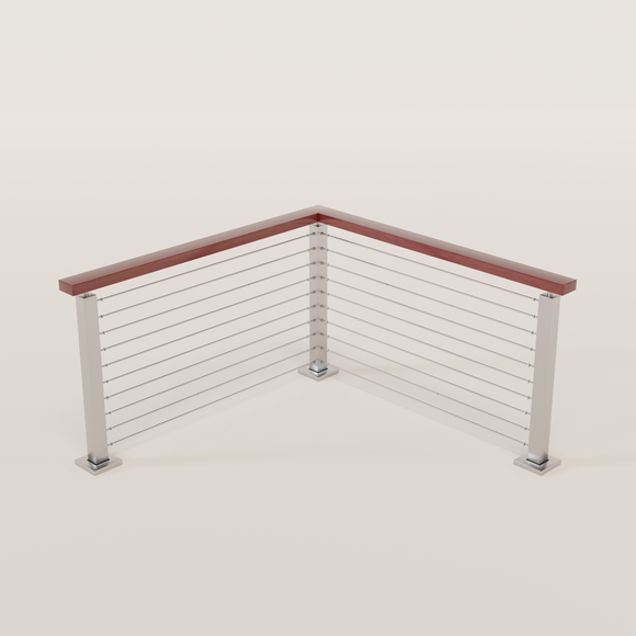 Cable Railing - Stainless Steel With Red Wood Top 8' Deck Mounted Corn ...